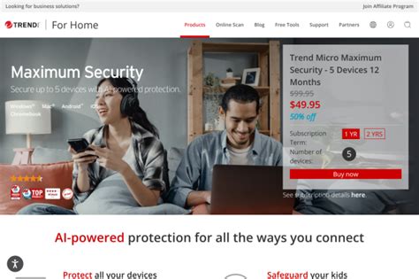 Trend Micro Maximum Security Product Page Showing Internet Protection