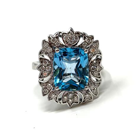 Estate 14k White Gold Blue Topaz And Diamond Ring