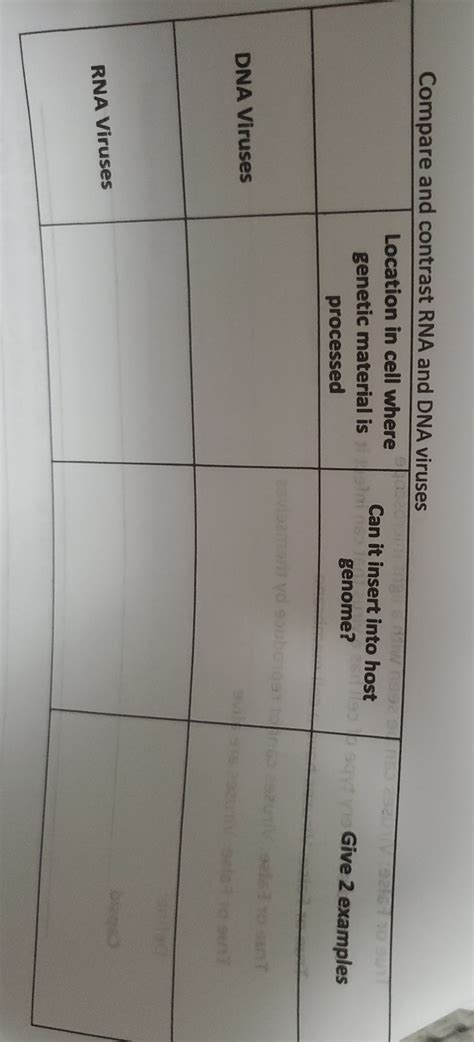 Solved Compare And Contrast Rna And Dna Viruses Table[[dna