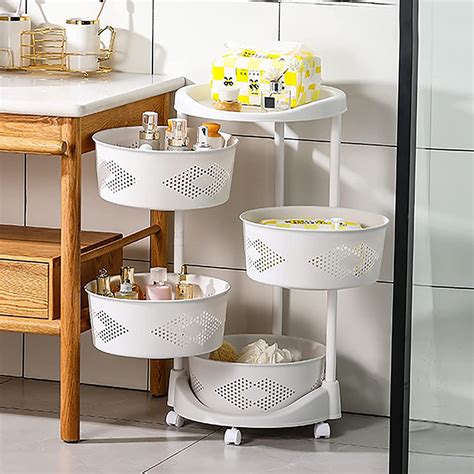Rotating Fruit And Vegetable Storage Basket 3 Tier Cart With Lockable