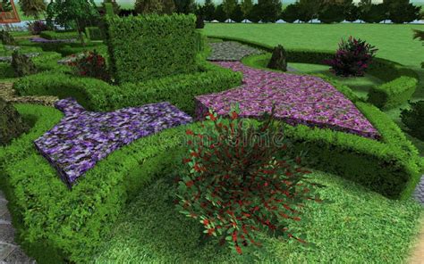 3d Image Of Landscape Design Of A Personal Plot Clipped Hedge Garden