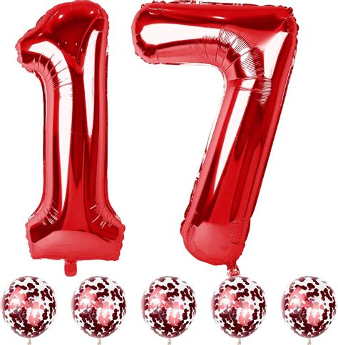 40 Inch Number 17 Foil Balloons Large Red 17th 71st