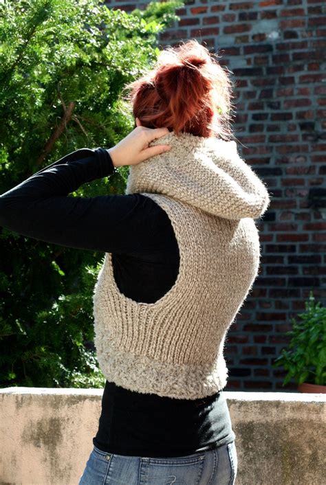 Genevieve Hooded Vest Knitting Pattern Boho Fur Collar Pdf Pattern