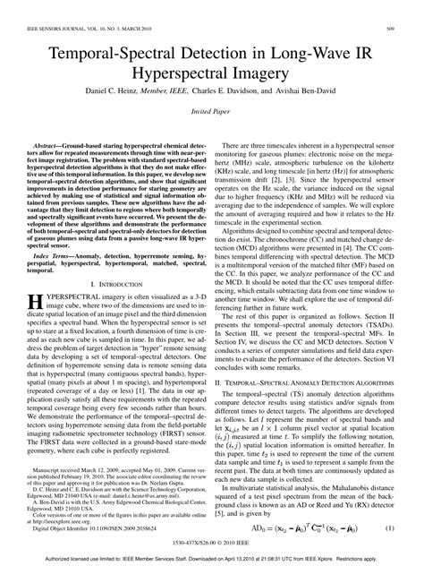 Pdf Temporal Spectral Detection In Long Wave Ir Hyperspectral Imagery