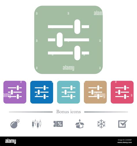 Adjustment White Flat Icons On Color Rounded Square Backgrounds 6 Bonus Icons Included Stock