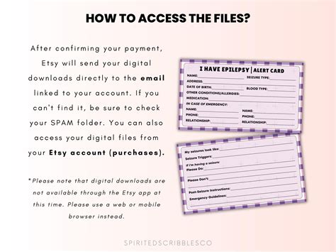 Printable Epilepsy Card Medical Alert Cards Epilepsy Seizure Awareness