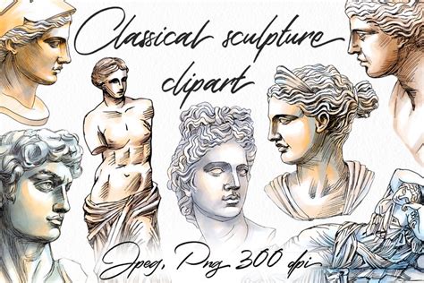 Classical Sculpture Sketch Markers Clipart