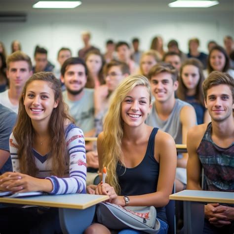 Premium Ai Image Group Of Students Sit In The Class Room With Smile