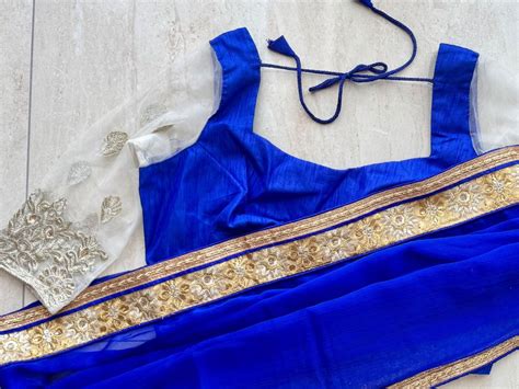 Indischertamilischer Sari Mit Bluse Königsblau Weiss Neu Gemäss