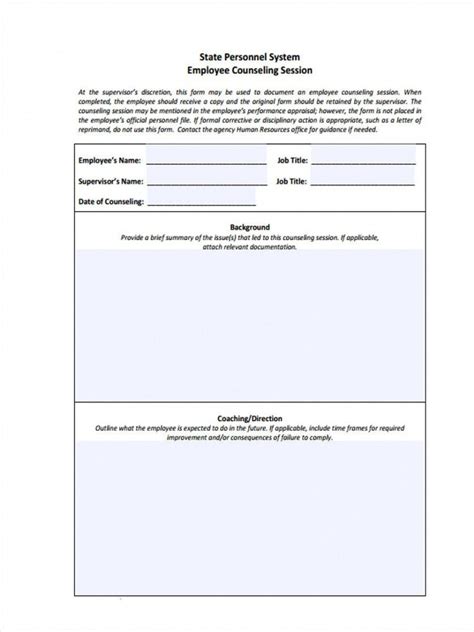 Editable Employee Coaching Form Template Doc Example Counseling Forms