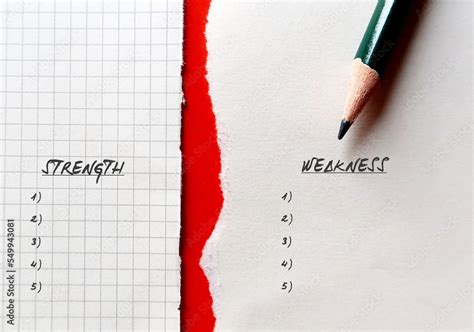 Pencil On Two Paper Note With Handwritten Lists Of Strength And