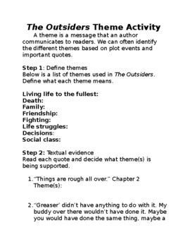 The Outsiders Theme Activity By Little Reading Coach Tpt