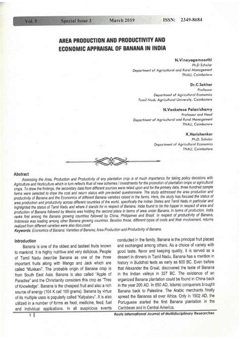 PDF Area Production And Productivity And Economic Appraisal Of Banana In India