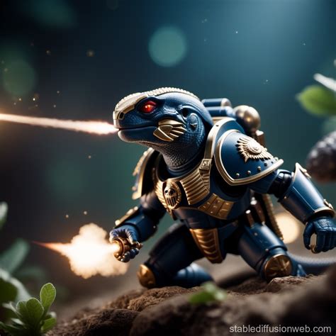 Space Marine Lizard Shooting At Bugs Prompts Stable Diffusion Online