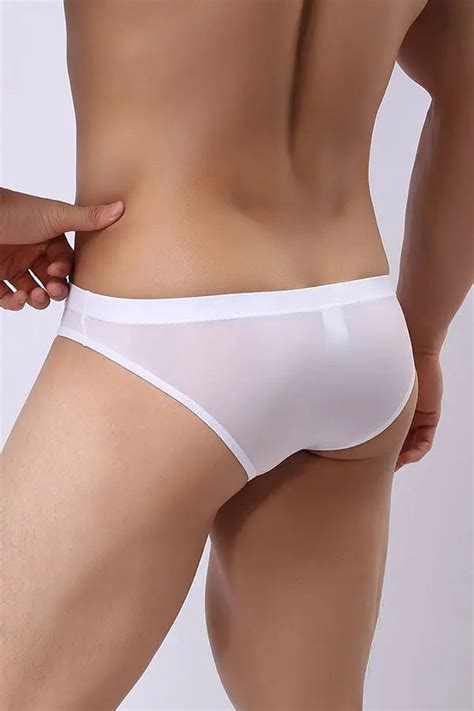 Mens White Mesh Front Open Briefs Lingeriediva