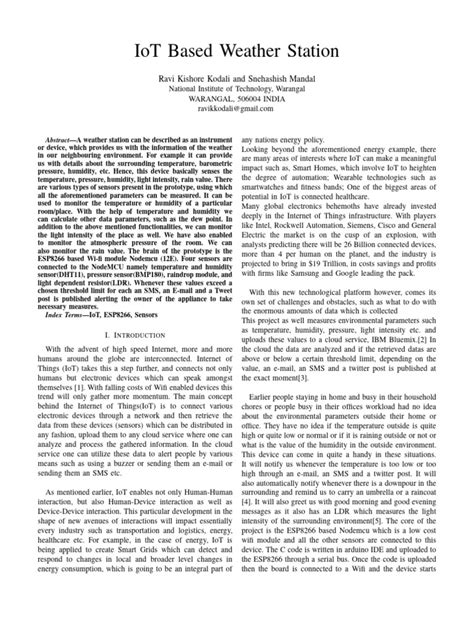 Iot Based Weather Station Pdf Internet Of Things Computing