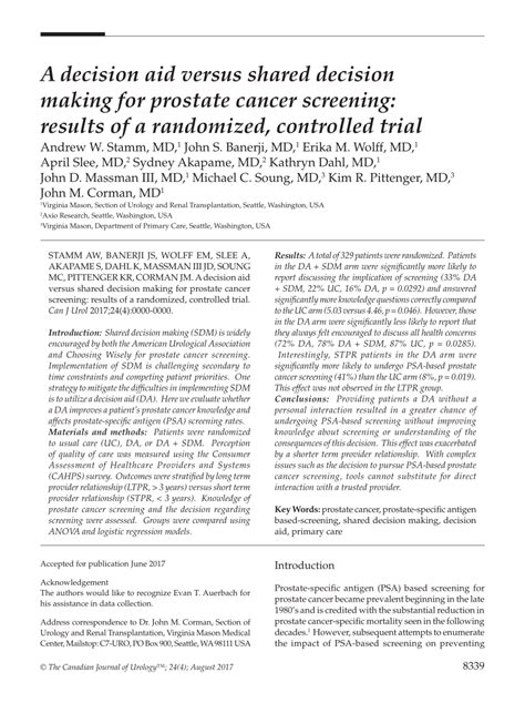 Pdf Decision Aid Versus Shared Decision Making For Prostate Cancer Screening Results Of A