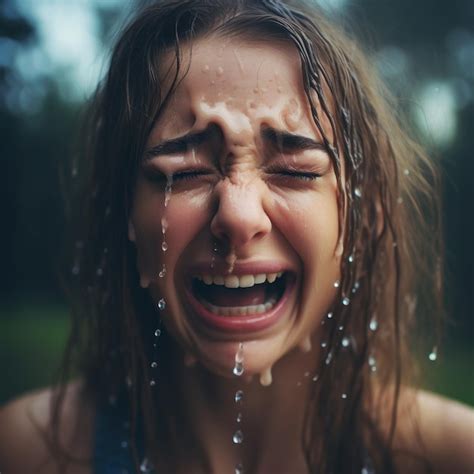 A Woman With Water Dripping On Her Face Premium Ai Generated Image