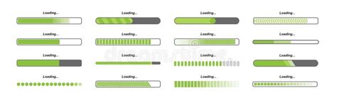 Green Loading Progress Collection With Various Types Of Shapes Stock