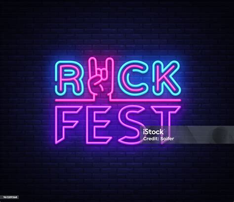 락 페스티벌 로고 네온 스타일입니다 바위 축제 네온 밤 서명 록 페스티벌 콘서트 라이브 음악 가벼운 배너 디자인 서식 파일 벡터 일러스트 레이 션 벡터 일러스트 레이 션 0
