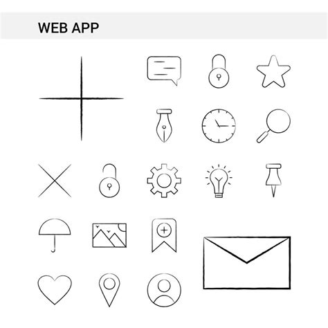 Web App Hand Drawn Icon Set Style Isolated On White Background Vector Vector Art At