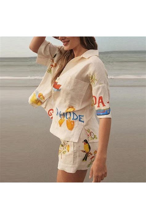 Ladies Spring Summer Two Piece Set Ladies Fashion Casual Print Short Sleeve Shirt And Wide Leg