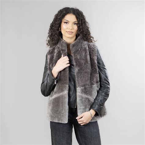 Sheepskin Fur Vest In Gray Color Greek Manufacturing Efurs
