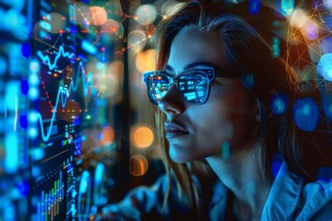 Data Analyst Focused On A Digital Display Premium Ai Generated Image