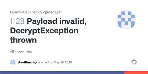 Payload Invalid Decryptexception Thrown · Issue 28 · Laravel Backpacklogmanager · Github