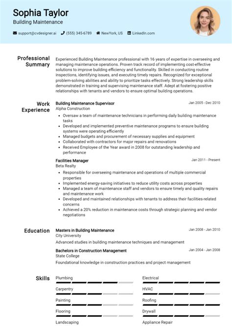 Building Maintenance Resume Example For 2024 Strategies And Templates