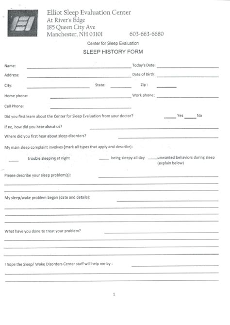 Sleep History Form Printable Pdf Download
