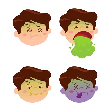 Menino Doente Tonto E Vomitando Conjunto De ícones Ilustração Dos