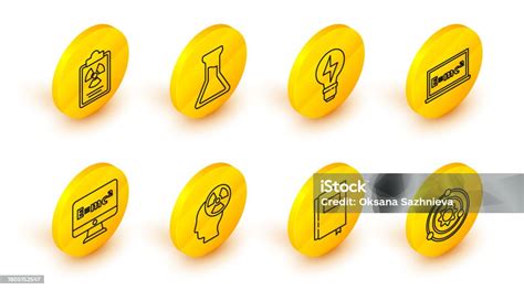 선 태양계 책 머리 및 방사선 기호 방정식 솔루션 번개가 있는 전구 시험관 플라스크 및 방사선 경고 문서 아이콘을 설정합니다 벡터 3차원 형태에 대한 스톡 벡터 아트 및