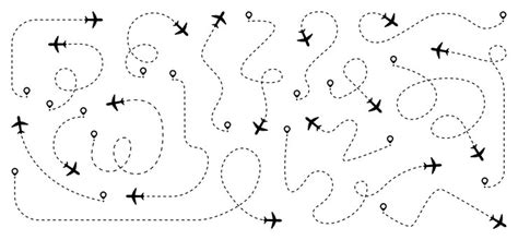 Premium Vector Airplane Routes Set Plane Dotted Paths Aircraft Route
