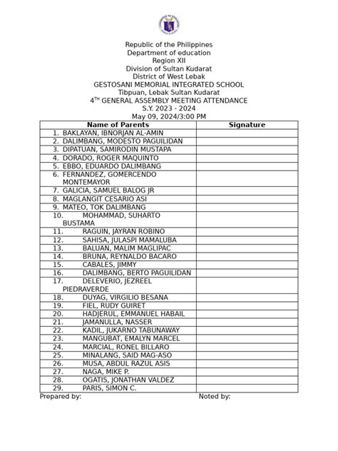 Attendance General Assembly Meeting Pdf