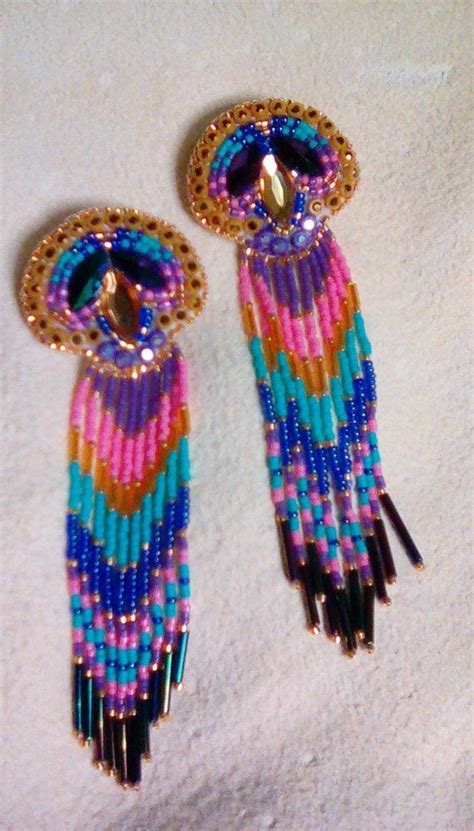 Native American Beaded Floral Fringe Earrings