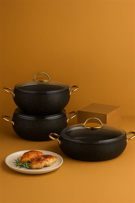 YunusoĞlu Home Granit 6 Parça Tencere Set 25 Litre X 55 Litre X 75 Litre Yanmaz Yapışmaz