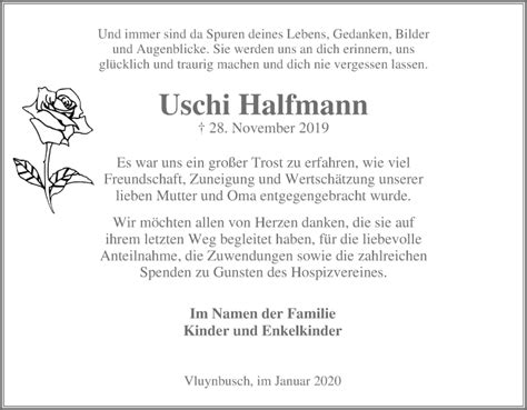 Traueranzeigen Von Uschi Halfmann Trauer In Nrw De