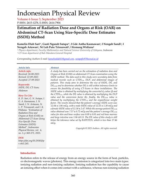 Pdf Estimation Of Radiation Dose And Organs At Risk Oar On Abdominal Ct Scan Using Size