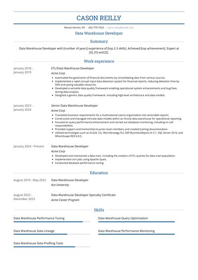 10 Data Warehouse Developer Resume Examples That Land Jobs