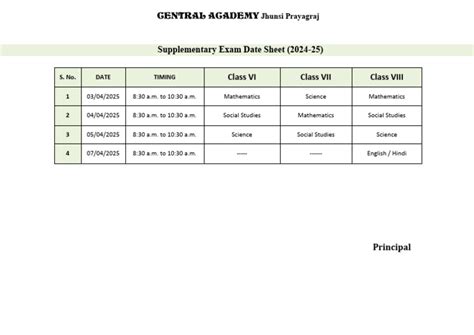 Classes Vi To Viii Supplementary Exam Date Sheet Session 2024 25 Pdf