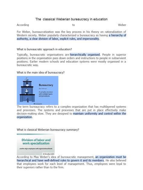 Weberian Classic Bureau In Education Pdf Bureaucracy Max Weber