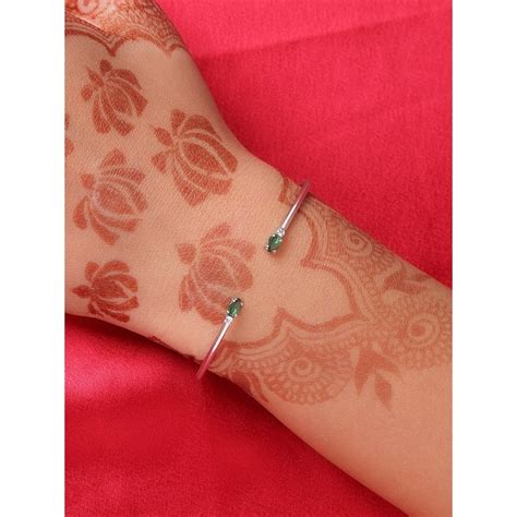 Buy 925 Silver Oval Green Emerald Bangle For Women And Girls 24 Online