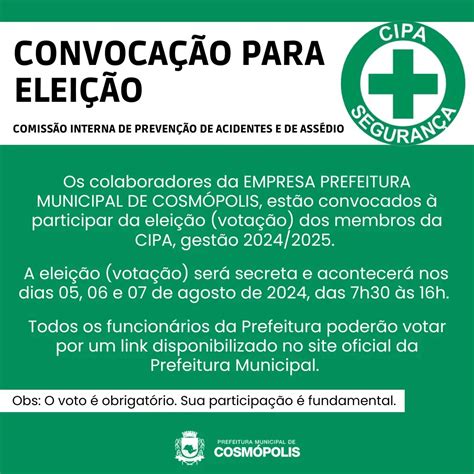 ConvocaÇÃo Para As EleiÇÕes Da Cipa 20242025 Prefeitura Municipal De