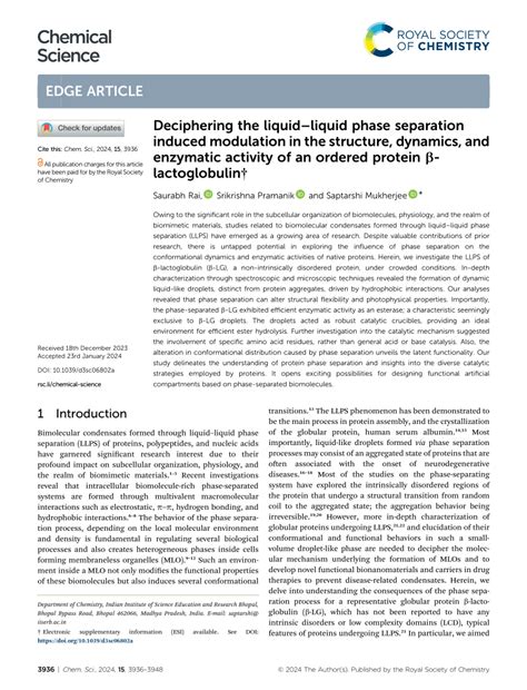 Pdf Deciphering The Liquidliquid Phase Separation Induced Modulation