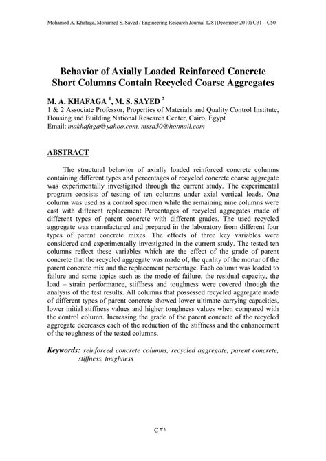 Pdf Behavior Of Axially Loaded Reinforced Concrete Short Columns
