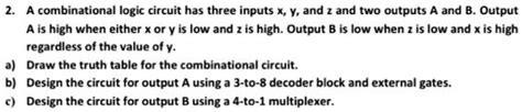 2 A Combinational Logic Circuit Has Three Inputs X Y And Z And Two Outputs A And B Output A