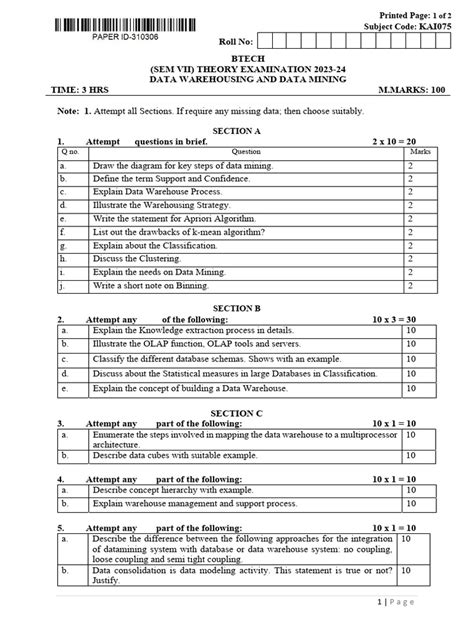 Data Warehouse Aktu Question Papers Pdf Data Warehouse Cluster