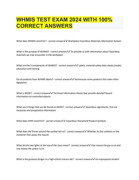 Whmis Test Exam 2024 With 100 Correct Answers Docmerit