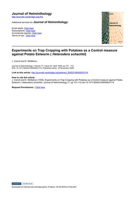Pdf Experiments On Trap Cropping With Potatoes As A Control Measure
